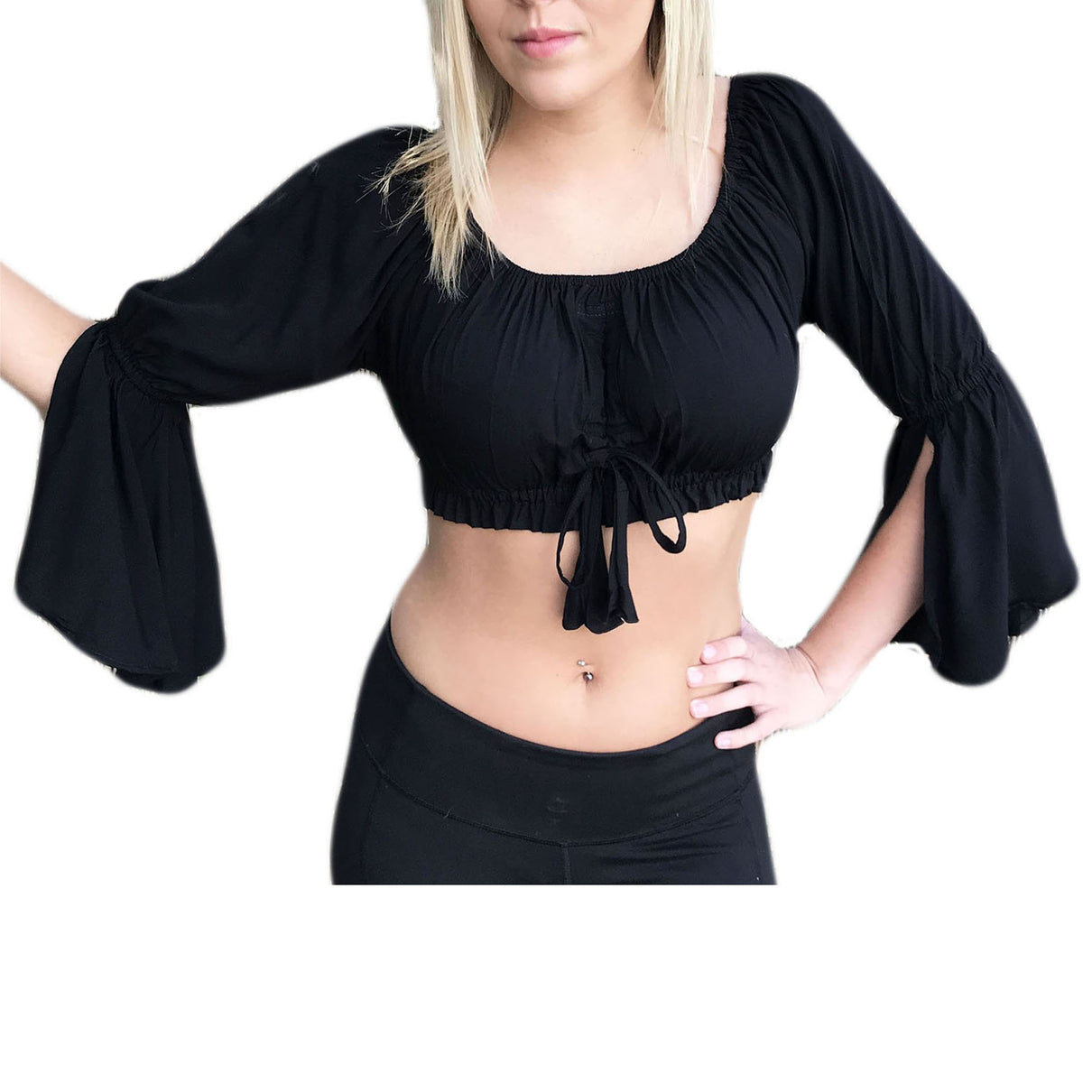 Midriff Fly - Women's Renaissance Top with 3/4 Flair Sleeve, Elastic ...